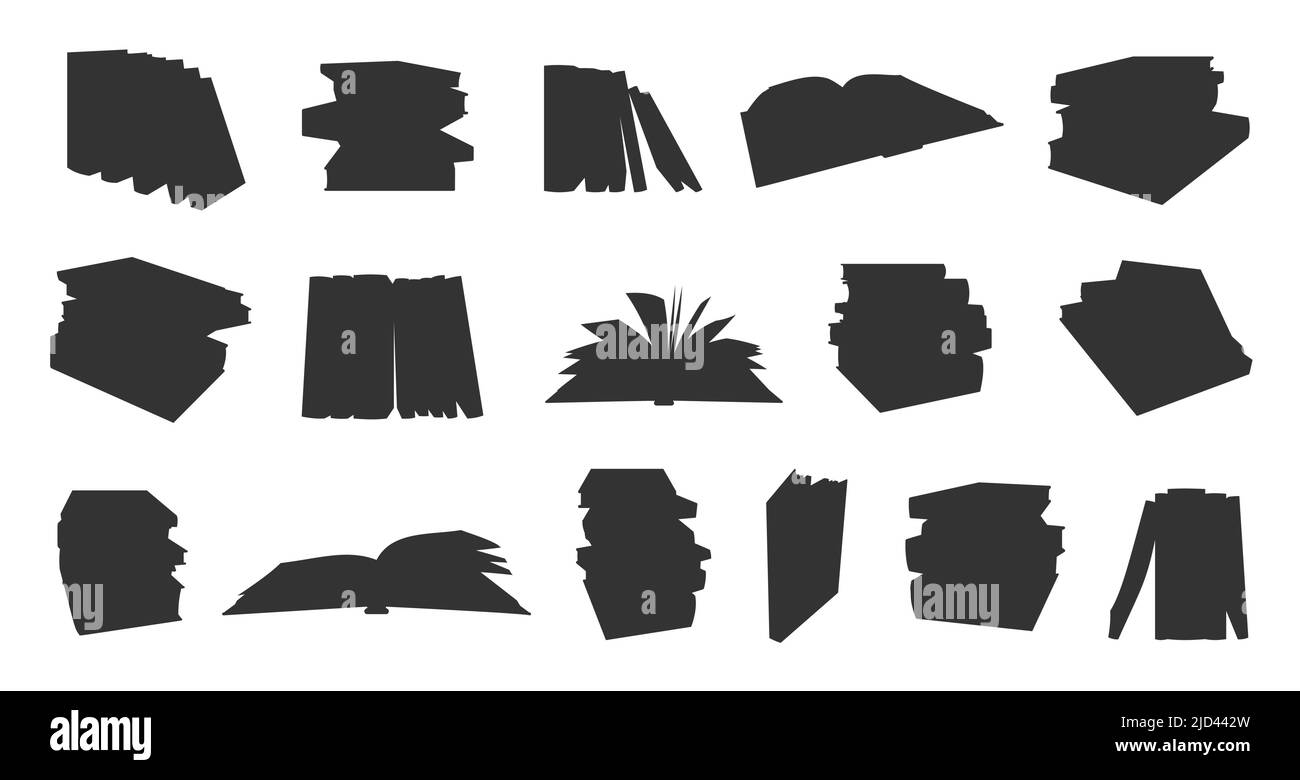 Book sticker isometric stamp black silhouette set. Monochrome icon ...