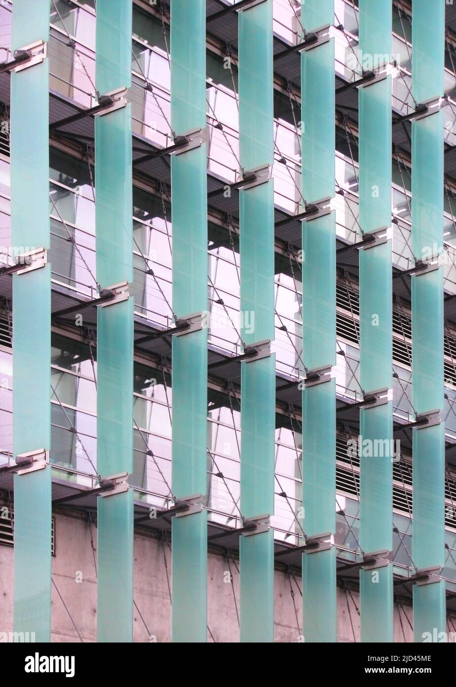 Architectural facade composed of greenish blue glass parasols Stock ...