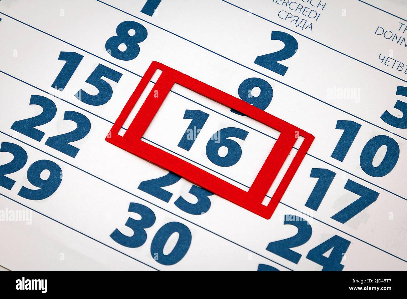 Paper calendar with different weeks and red pointer mark Stock Photo ...