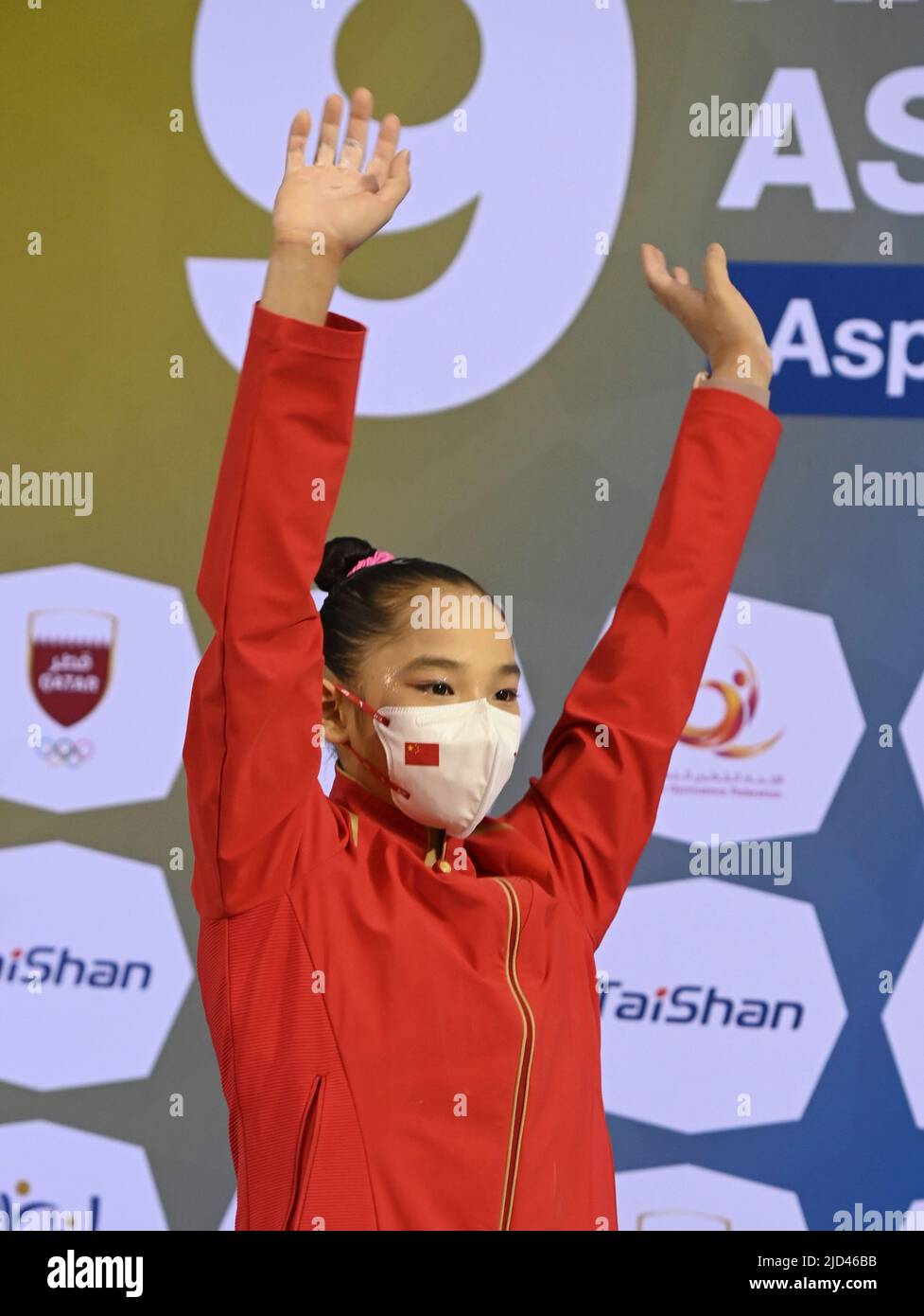 Doha. 17th June, 2022. Silver medalist Tang Xijing of China reacts ...