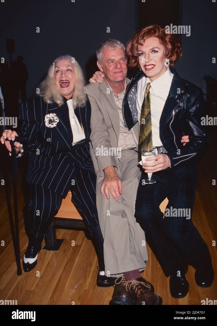 Sylvia Miles, Paul Morrissey and John Epperson aka Lypsinka at a book party and photography ...