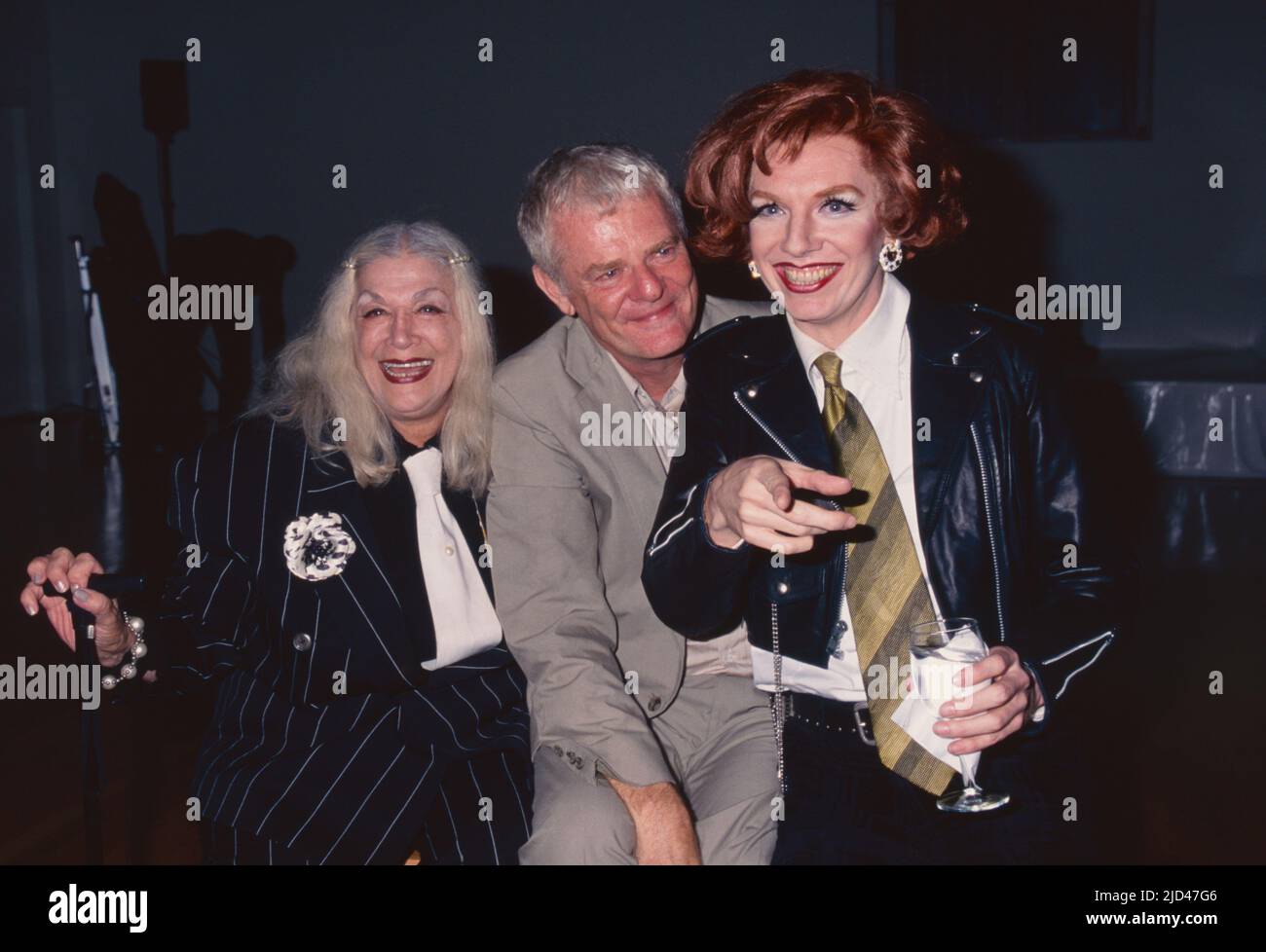 Sylvia Miles, Paul Morrissey and John Epperson aka Lypsinka at a book party and photography ...