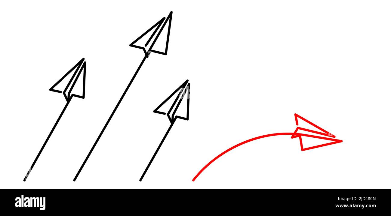 continuous line drawing of airplane paper flying different direction ...