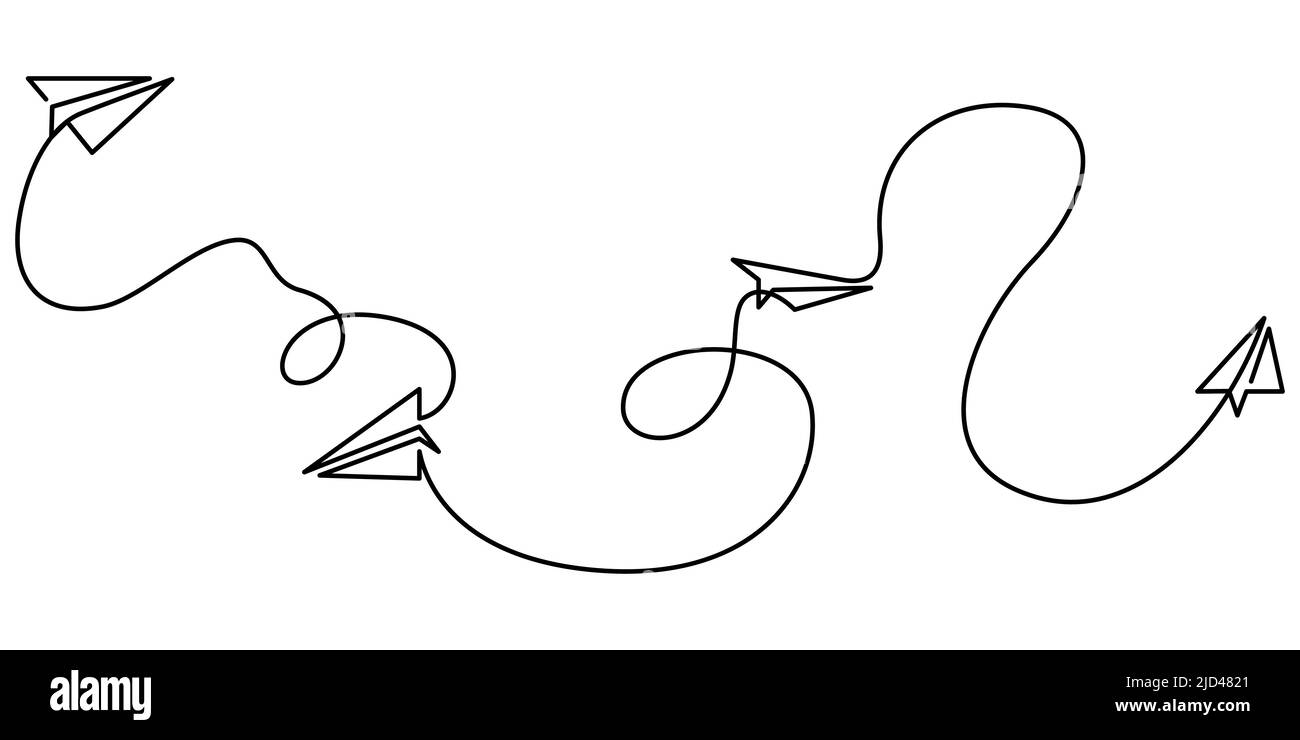 one line drawing of airplane paper flying freedom decorative art vector ...