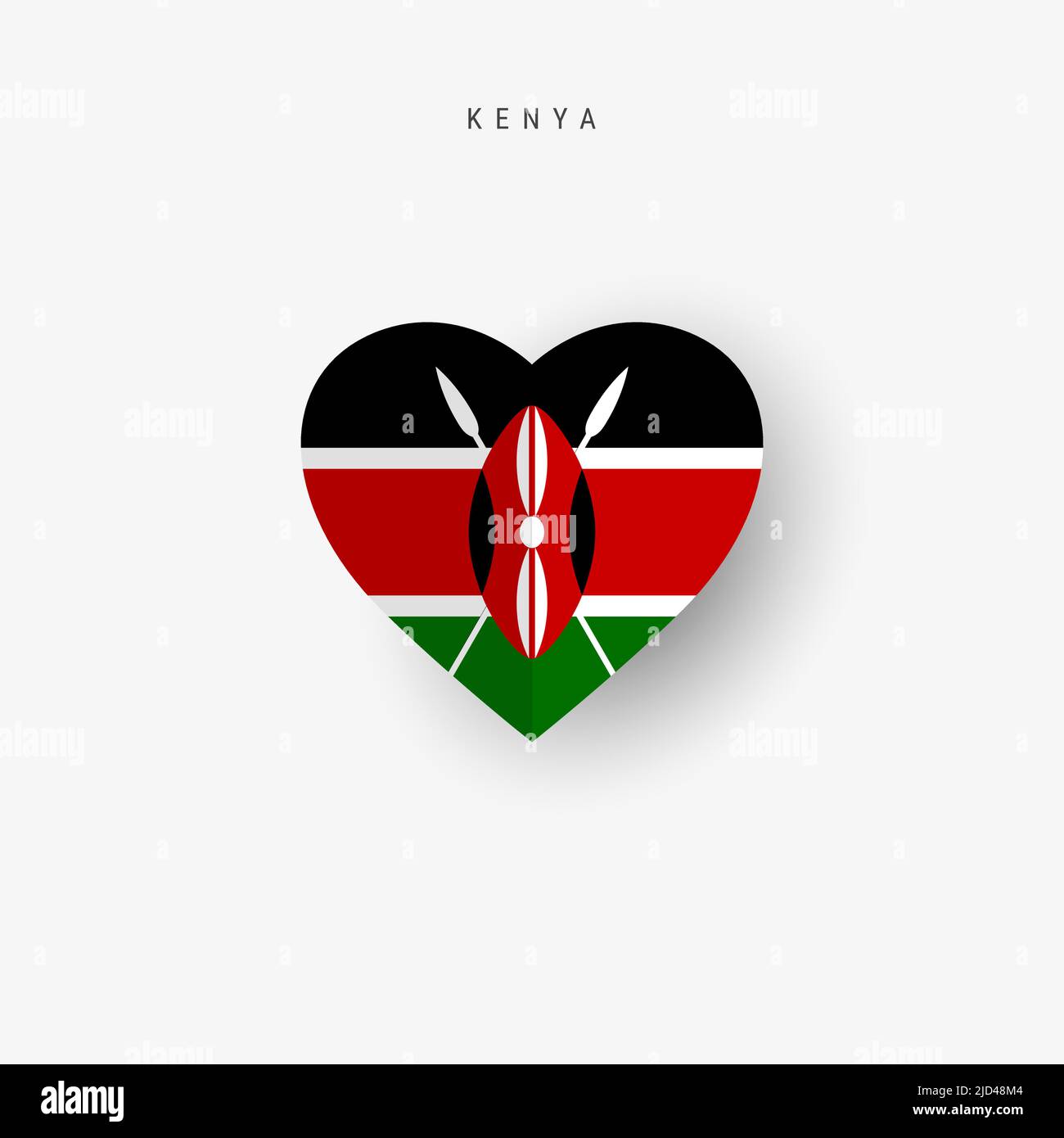 Kenya heart shaped flag. Origami paper cut Kenyan national banner. 3D ...