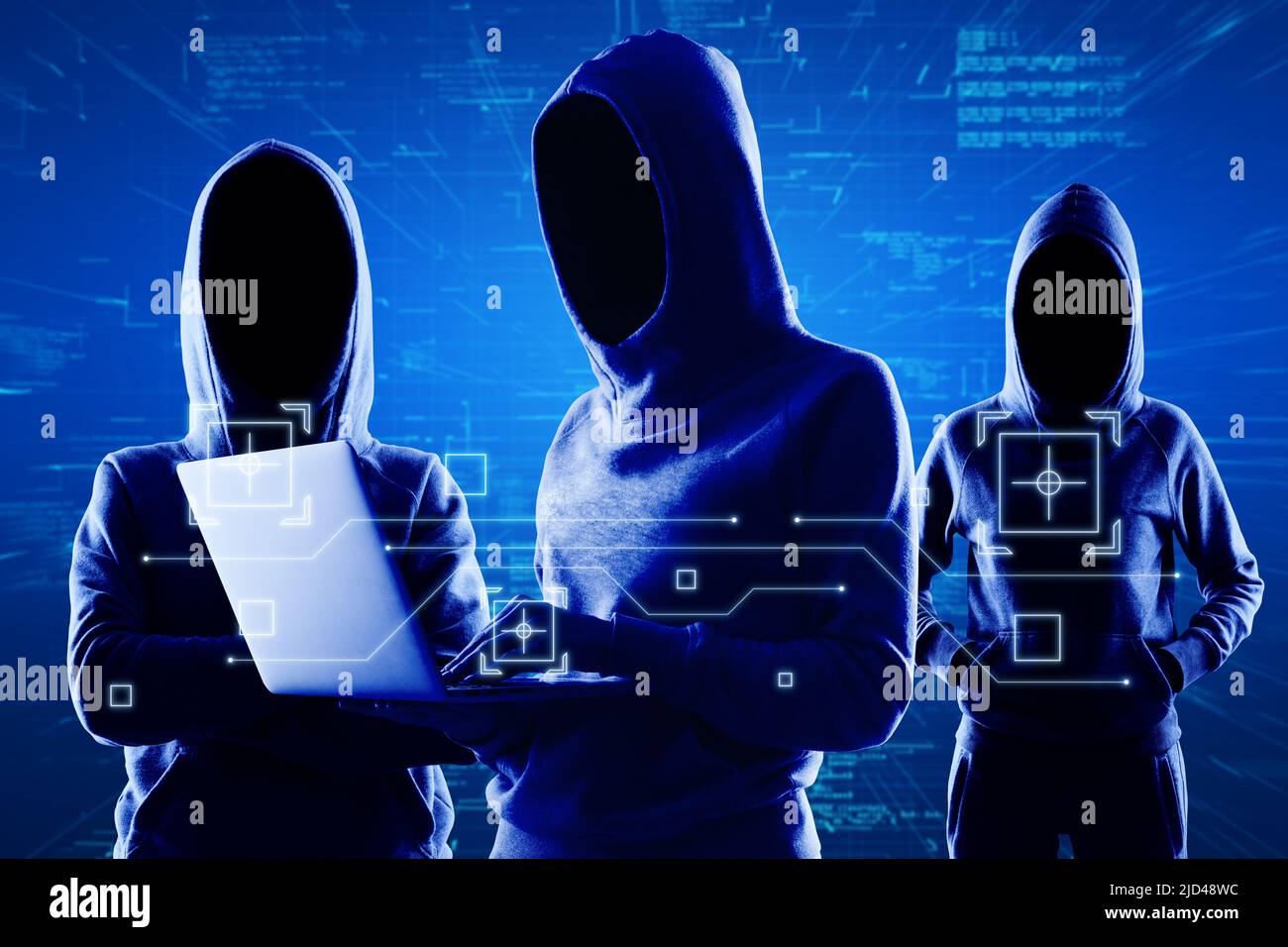 Cyber protection and internet system hacking concept with blue shadows ...