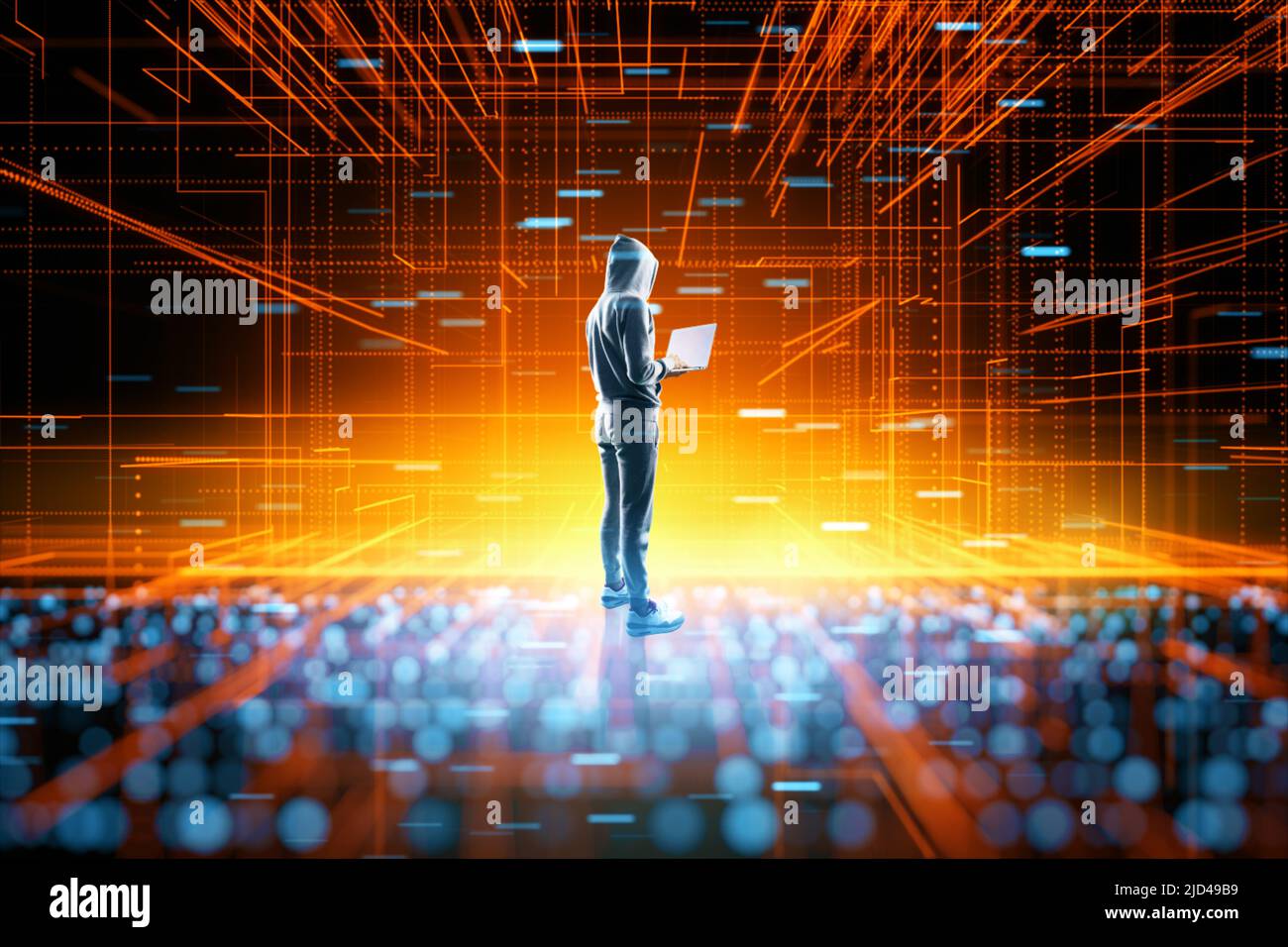 Anonymous internet user and cyber space concept with back view on ...