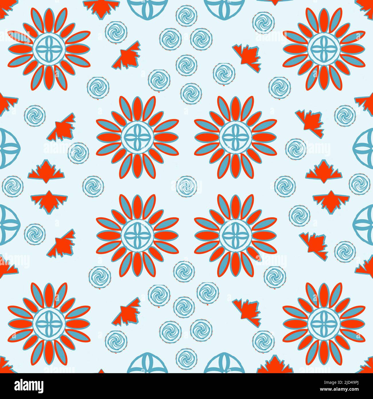 Flower petals and scrolls in red and grey repeating pattern Stock Photo ...