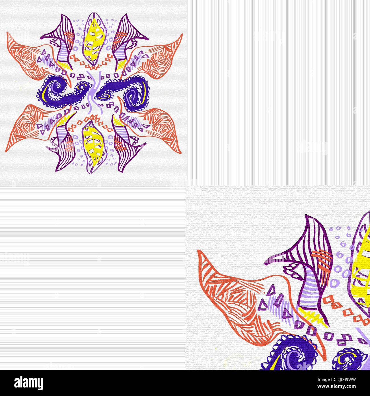 Free hand drawings in multiple colors within striped squares. Textured ...