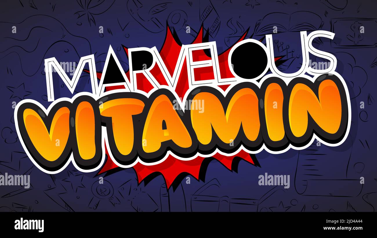 Marvelous Vitamin. Word written with Children's font in cartoon style ...
