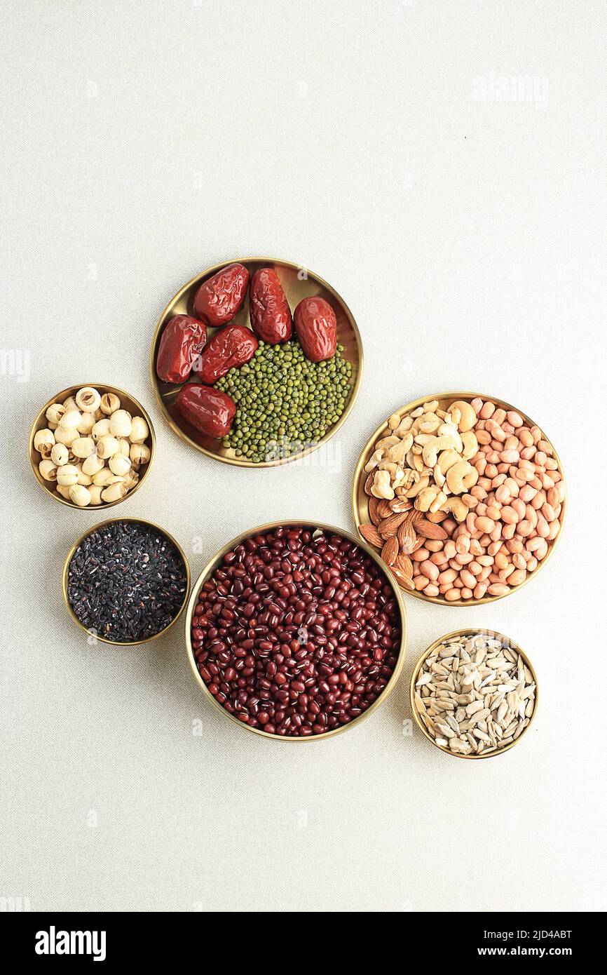 Assortment Bean on Cream Table, Nuts, Soybean, Red Bean. Ingredient ...