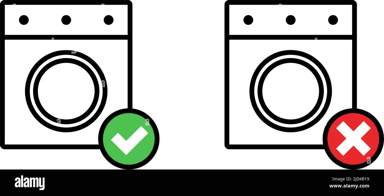 A set of icons of a washer and a check mark, and a washer and a cross ...