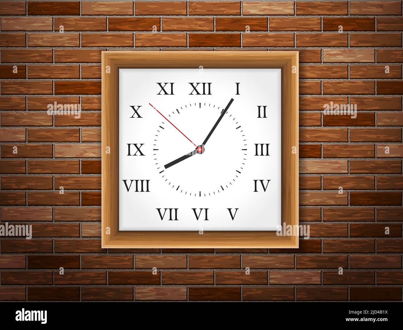 Clock on brick wall background. Vector illustration Stock Photo - Alamy