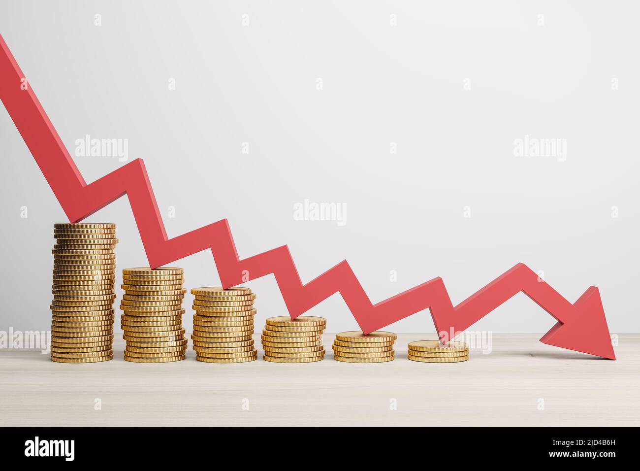 Inflation and global economy crisis concept with red arrow going down ...