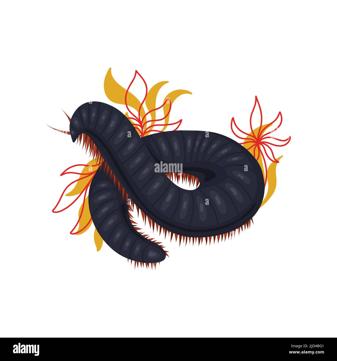 Vector illustration of centipede with foliage and stems. Trendy clipart ...