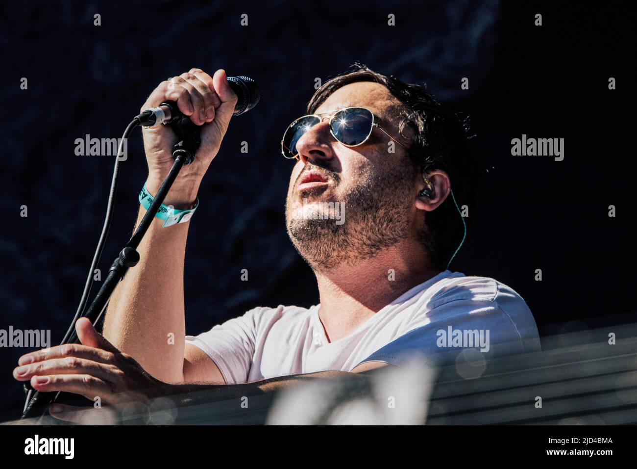 Ed Droste performs live on stage with his band Grizzly Bear at Way Out ...