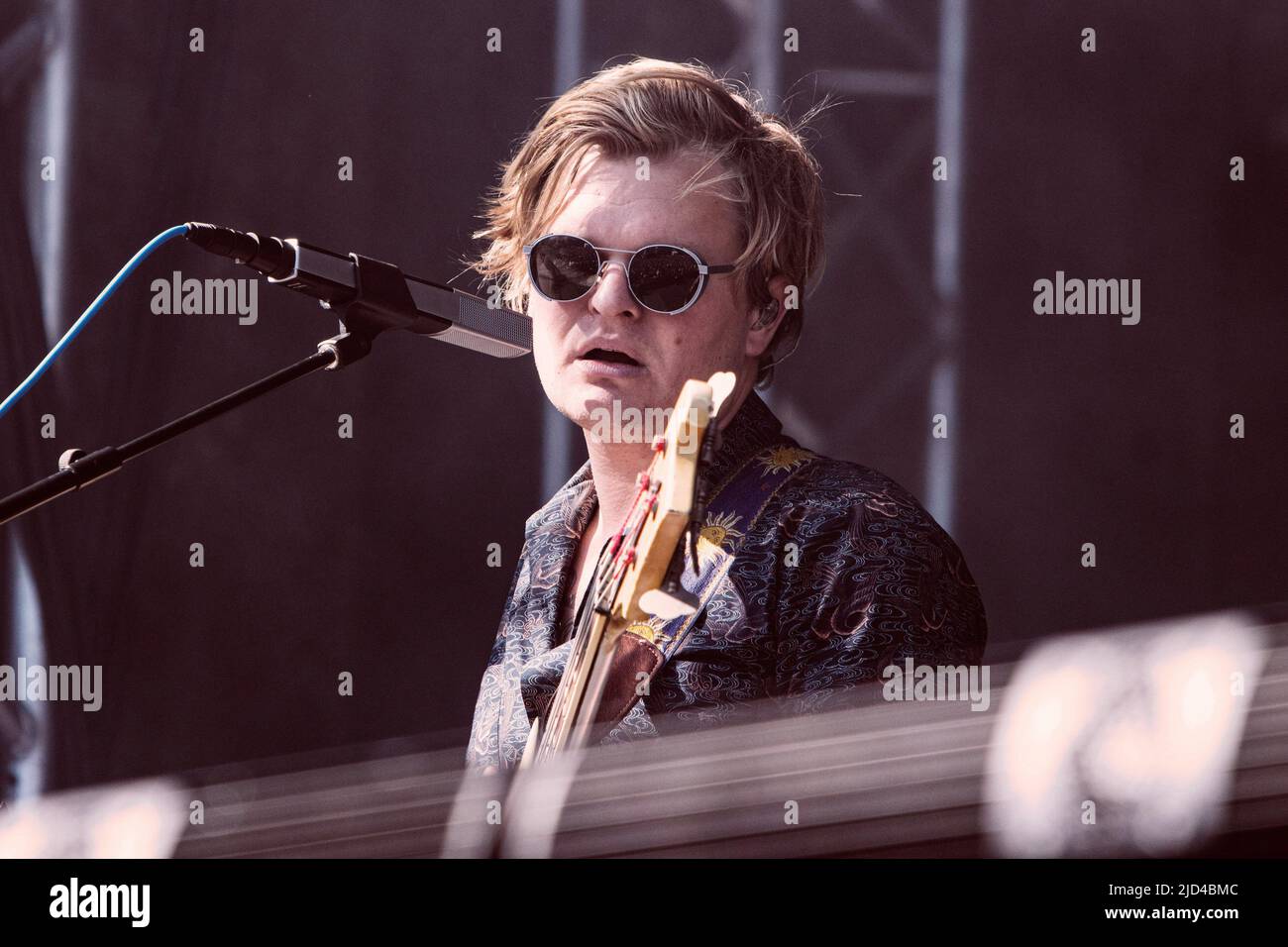 Chris Taylor performs live on stage with his band Grizzly Bear at Way ...