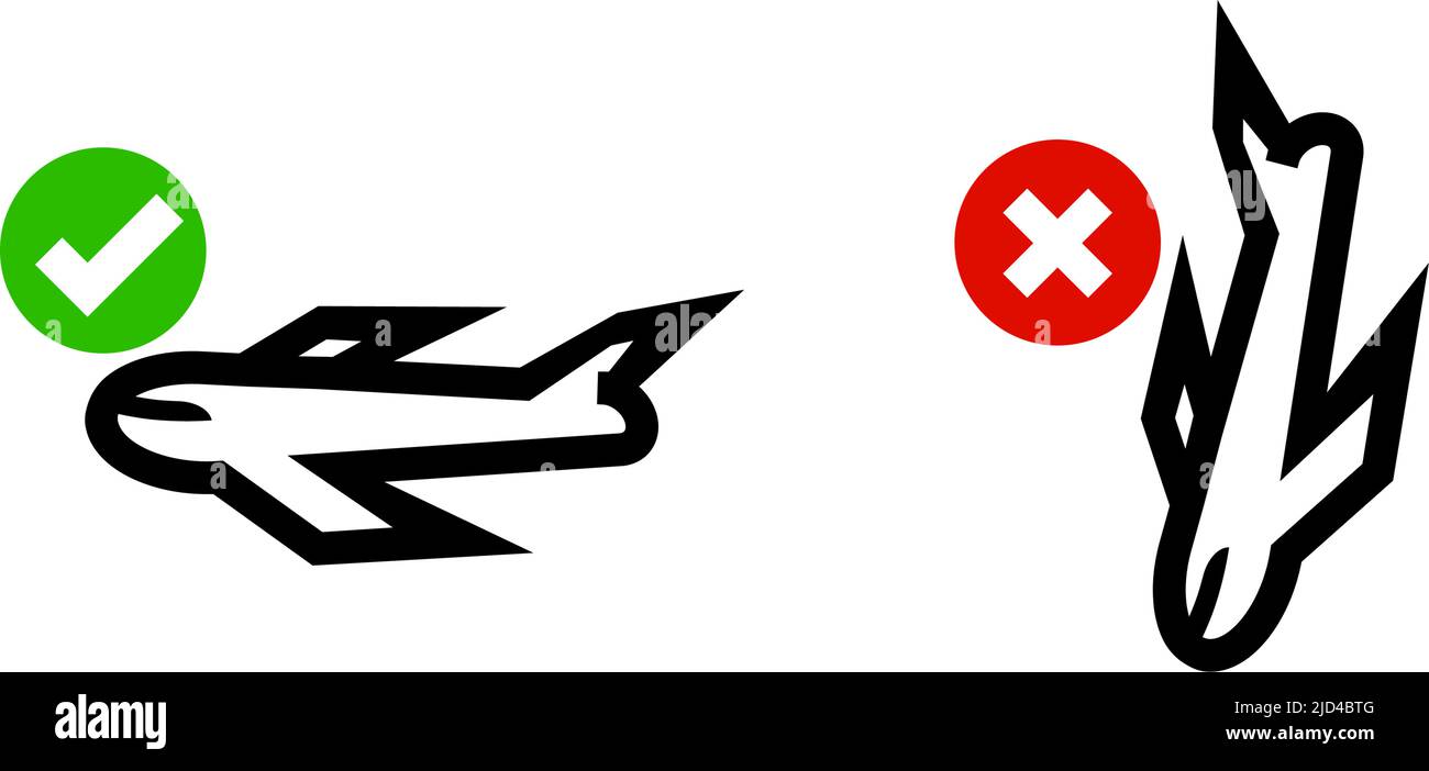 Check mark and airplane, cross mark and airplane. Editable vector Stock ...