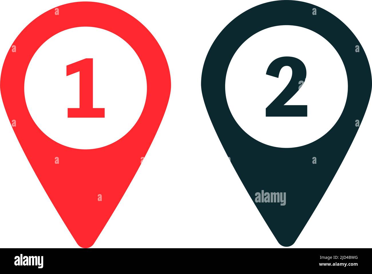Map pins of map with 1 and 2 drawn on pins. Editable vector Stock ...