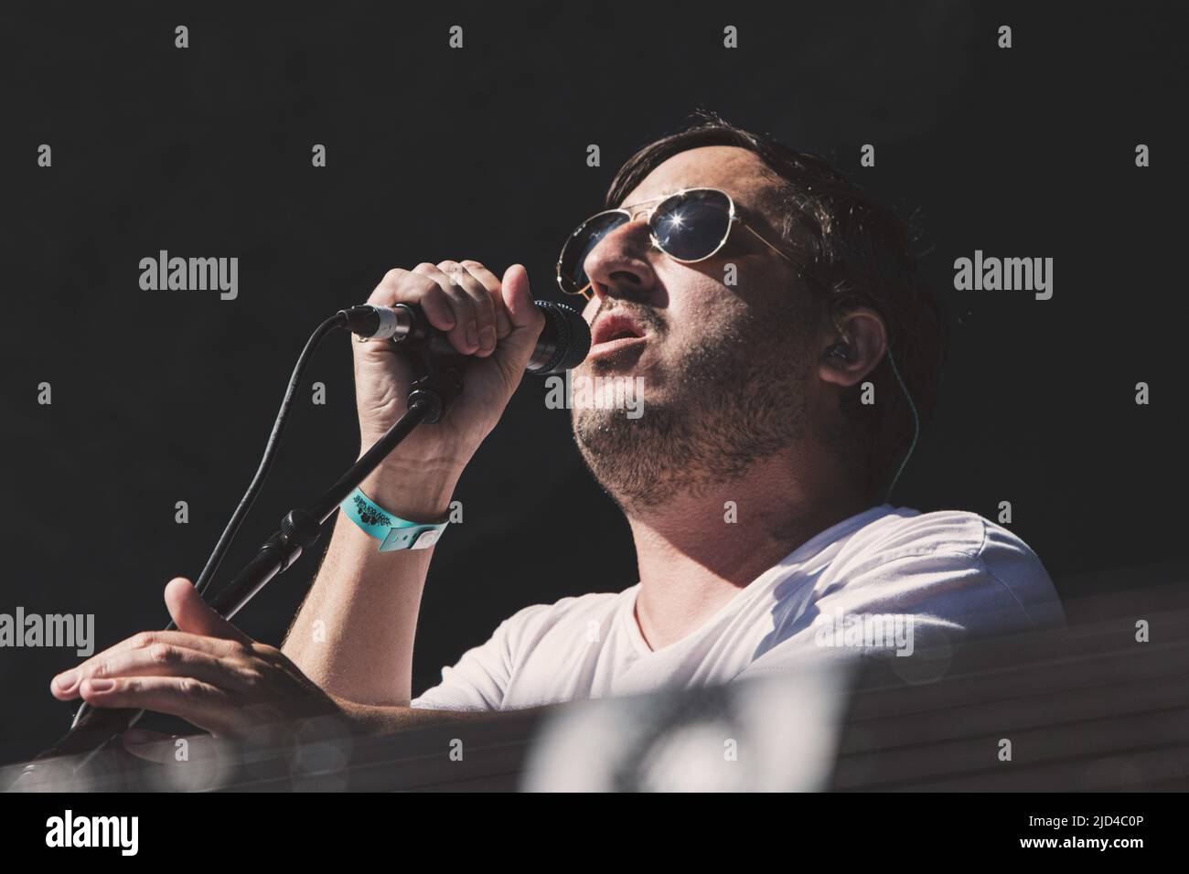 Ed Droste performs live on stage with his band Grizzly Bear at Way Out ...