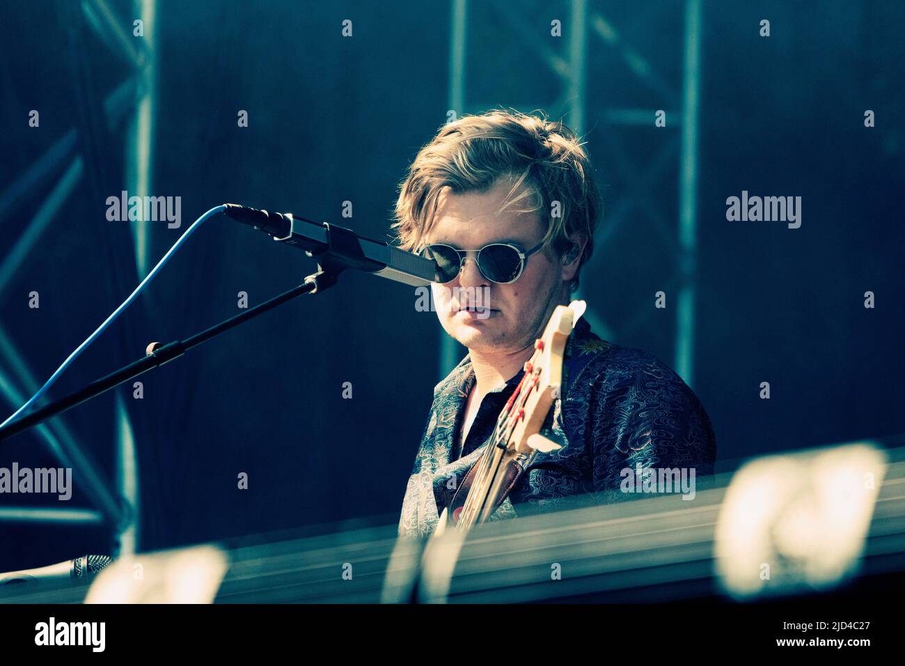 Chris Taylor performs live on stage with his band Grizzly Bear at Way ...