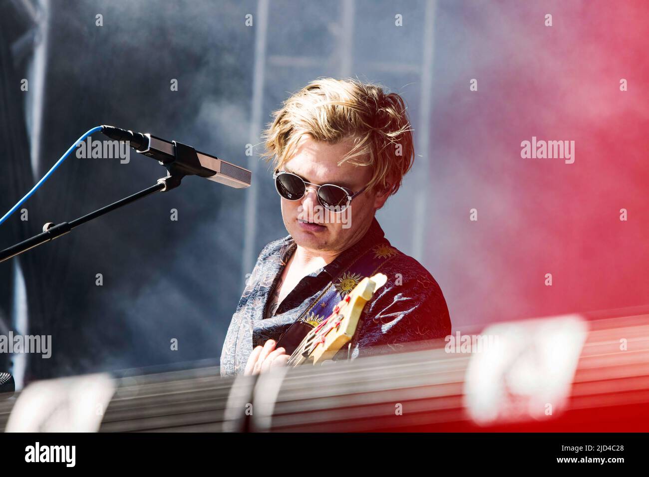 Chris Taylor performs live on stage with his band Grizzly Bear at Way ...