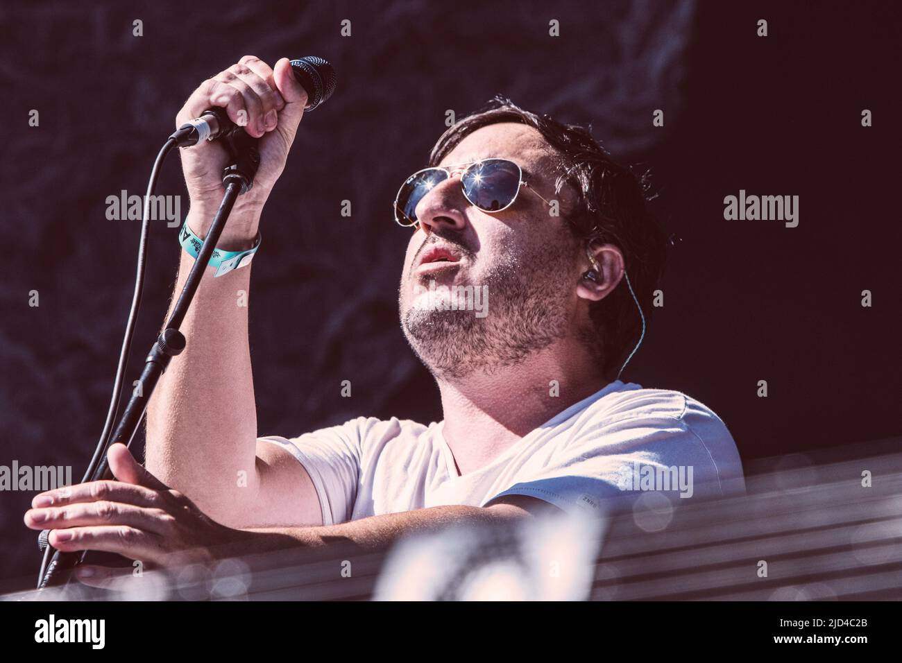 Ed Droste performs live on stage with his band Grizzly Bear at Way Out ...