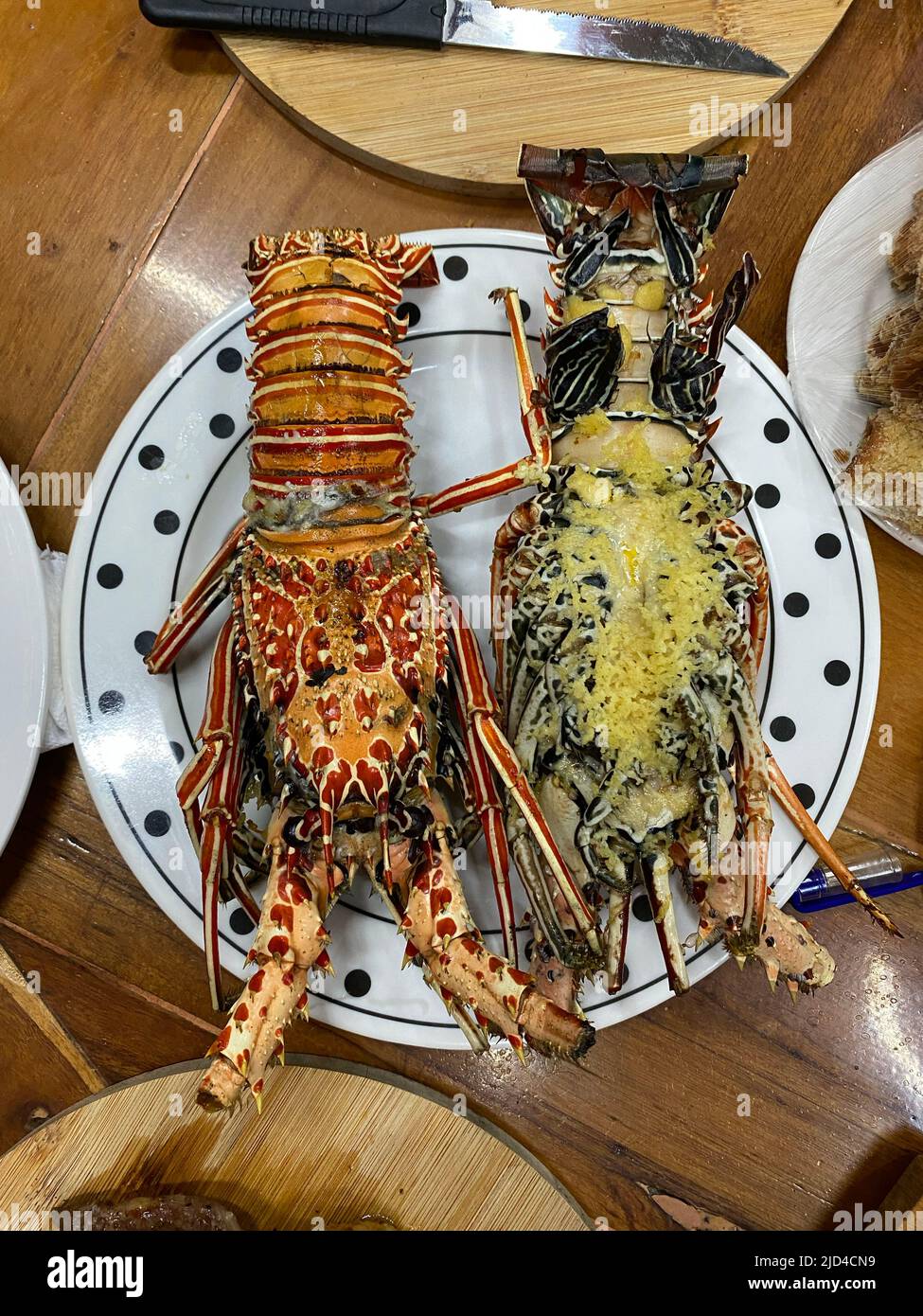 Photo of a cooked lobsteror banagan, a large marine crustacean served ...