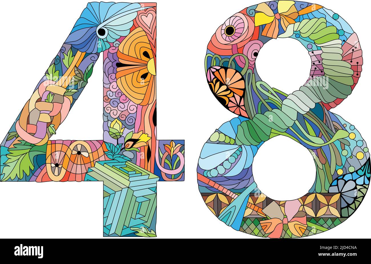 Forty eight number Isolated zentangle illustration for decoration Stock ...
