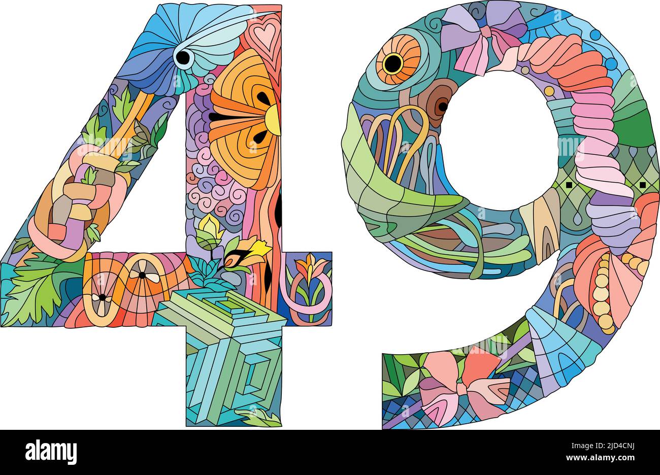 Forty-nine number Isolated zentangle illustration for decoration Stock ...