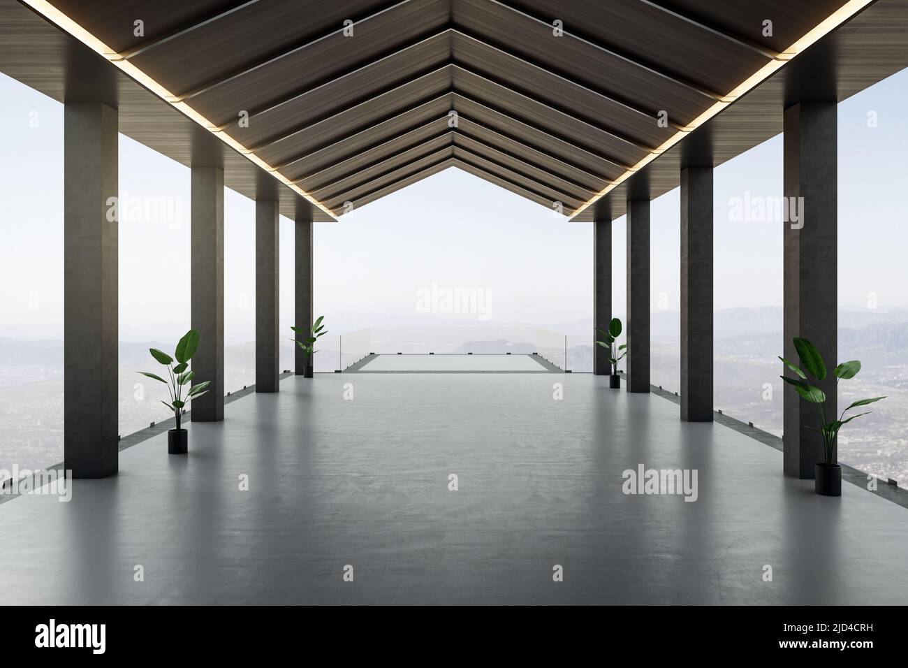 Front view on great viewpoint in opened empty terrace high above the ...