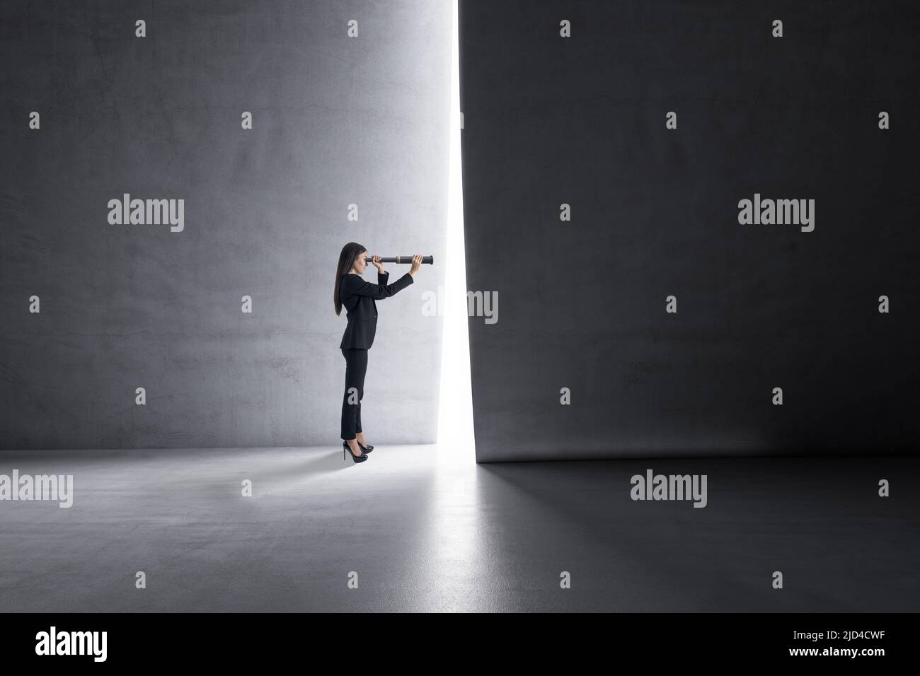 Looking in the future and busines success concept with businesswoman ...