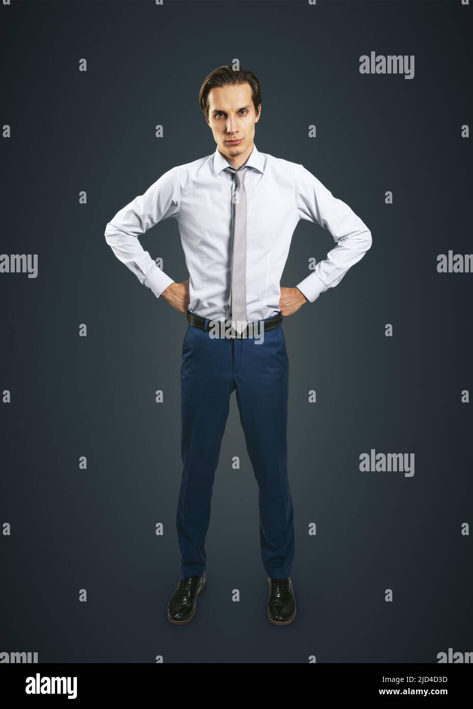 Strength concept with confident young man looking at you isolated on ...