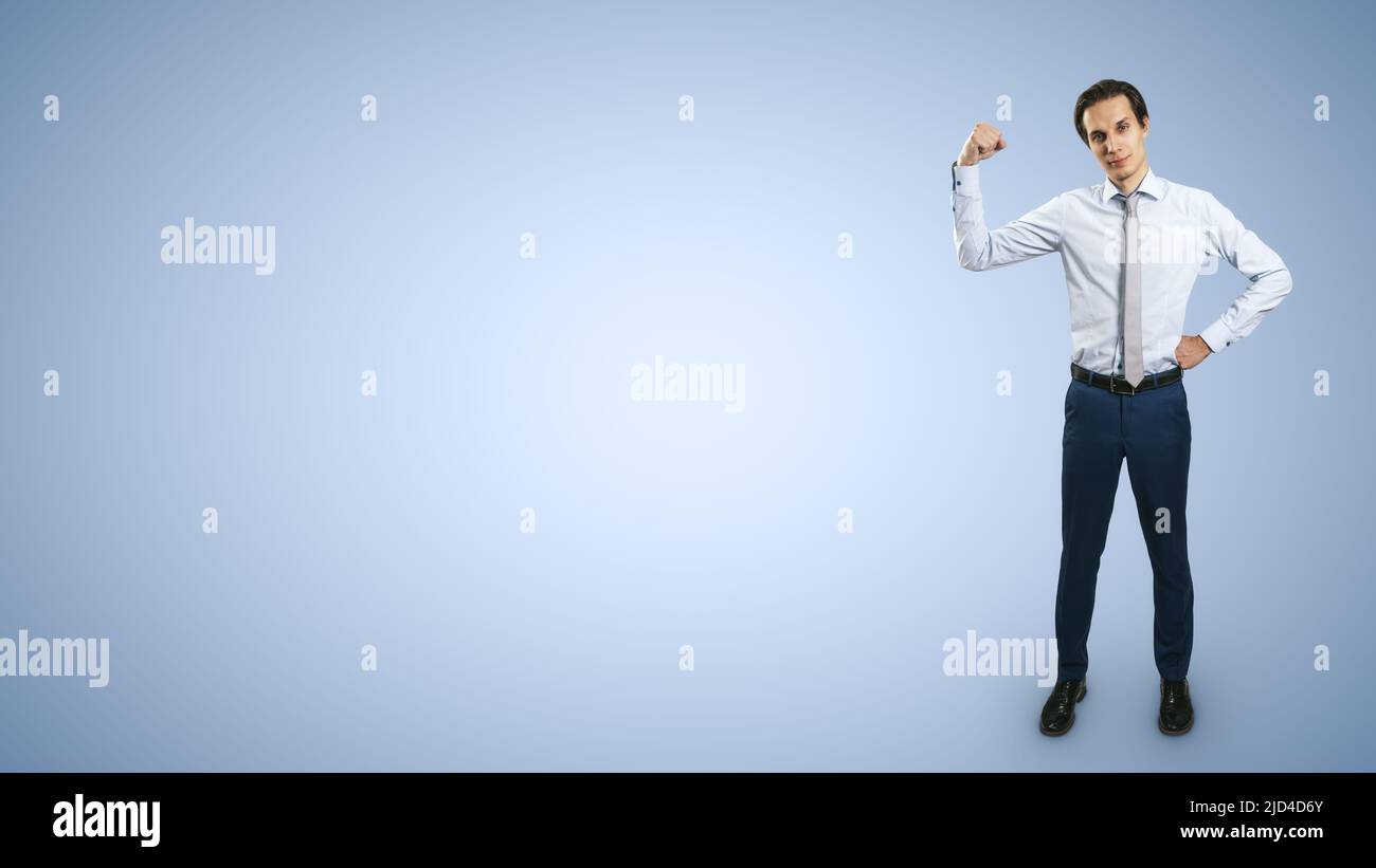 Business leadership concept with handsome man showing his power by ...