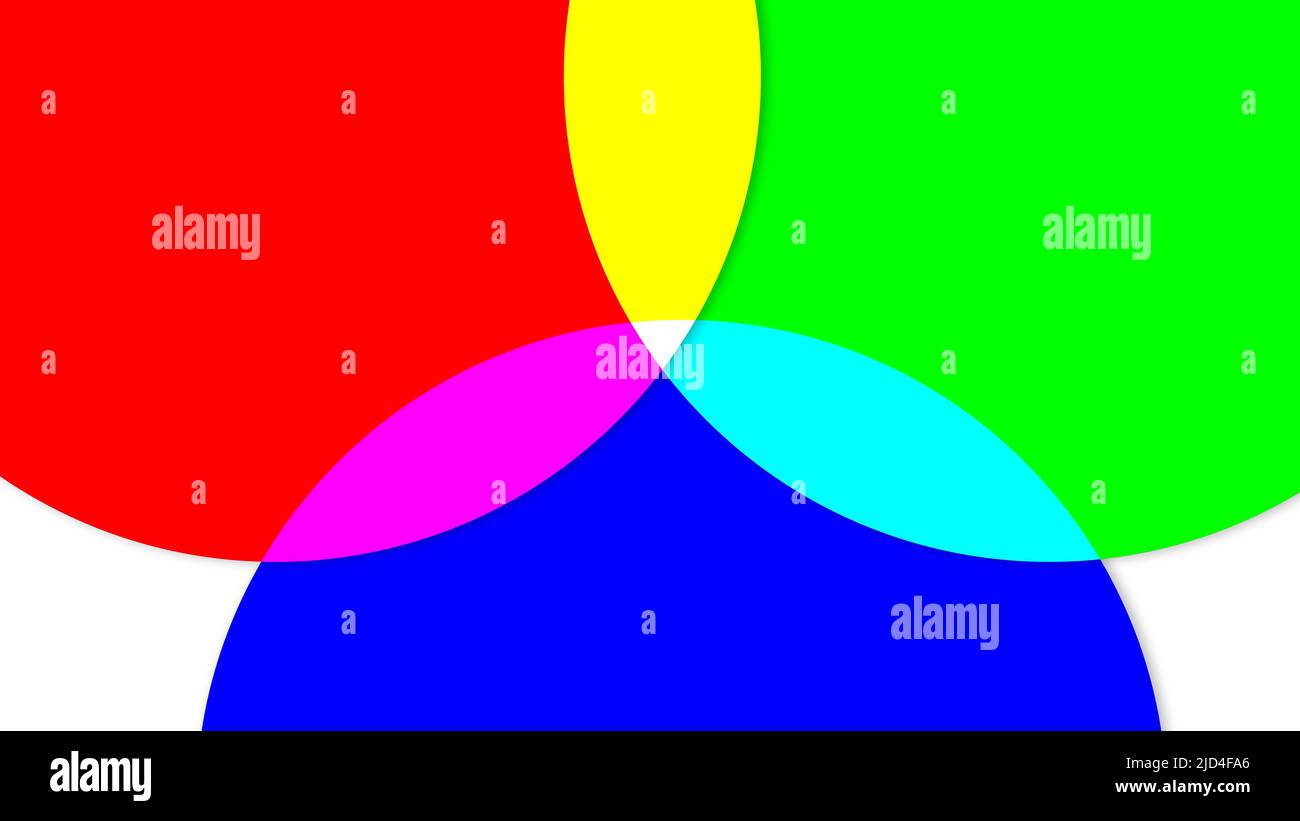 3d illustration. Graphics. Colored geometries with RGB primary colors ...