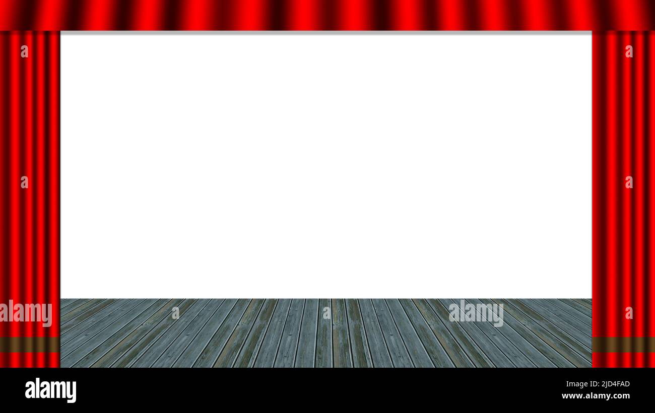 3d illustration. Graphics. Curtain with red curtain, opens to insert ...