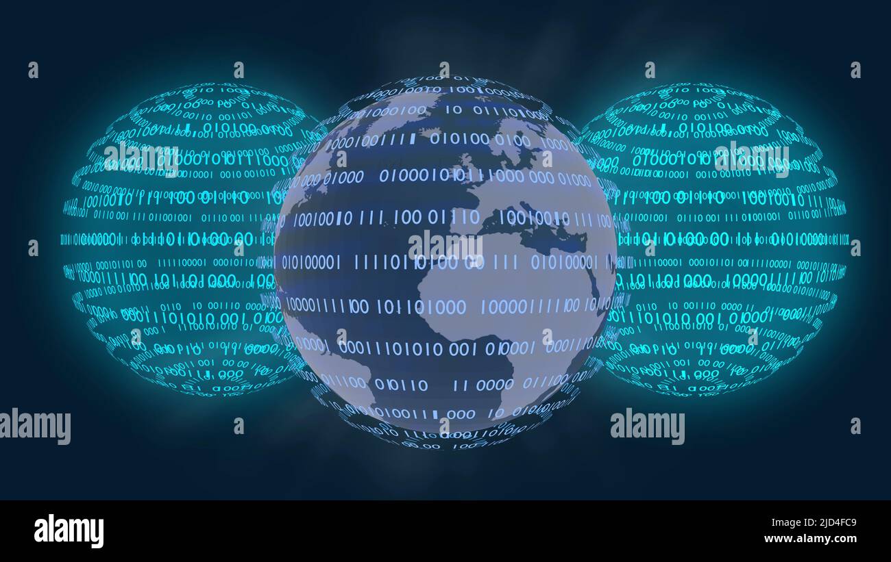 3D illustration. Digital world background. Sequence of zero and one ...