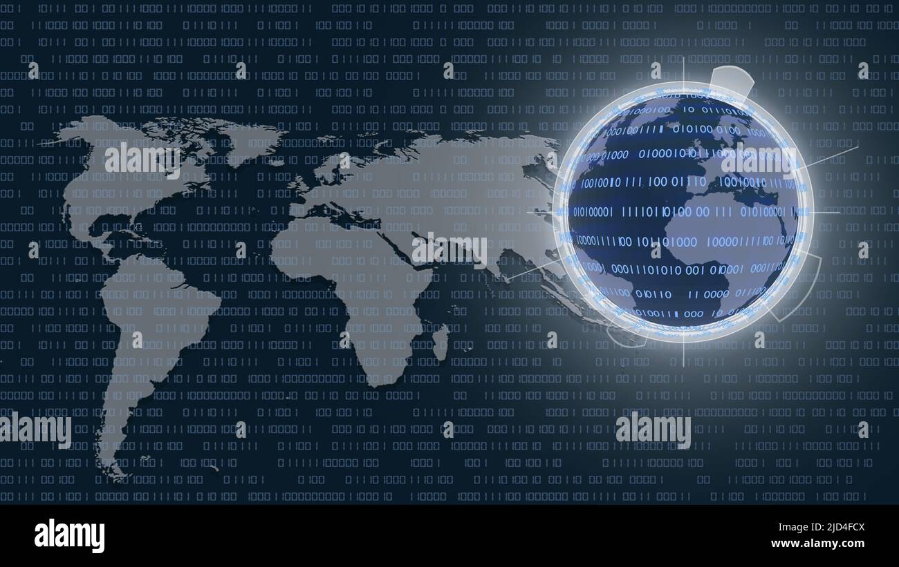 3D illustration. Digital world background. Sequence of zero and one ...