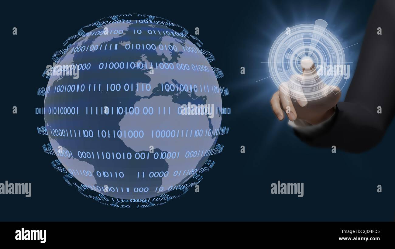 3D illustration. Digital world background. Sequence of zero and one ...