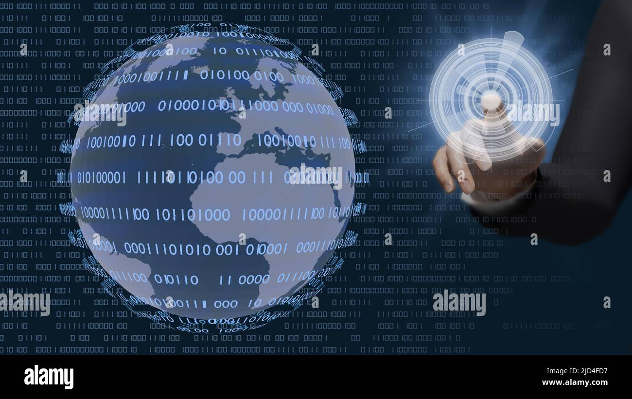 3D illustration. Digital world background. Sequence of zero and one ...