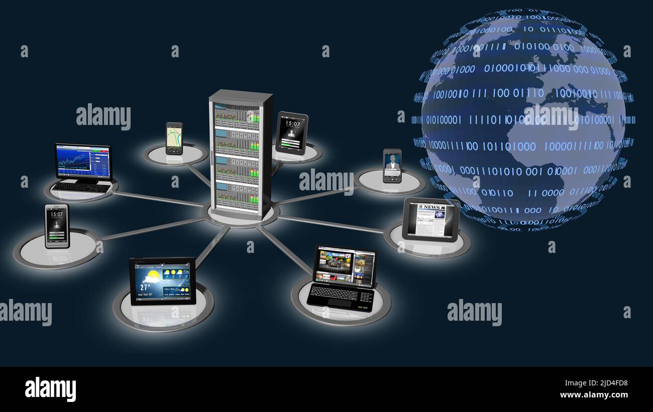 3D illustration. Digital world background. Sequence of zero and one ...