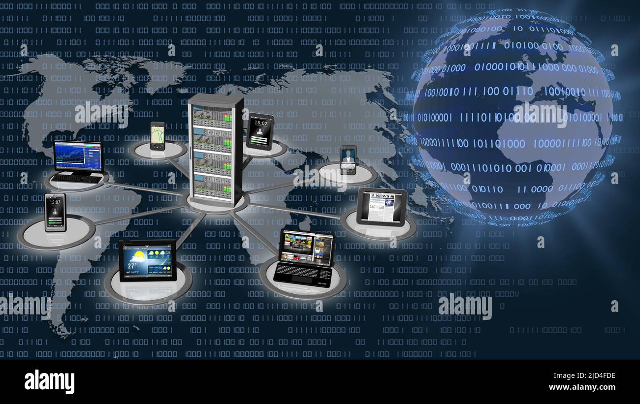 3D illustration. Digital world background. Sequence of zero and one ...