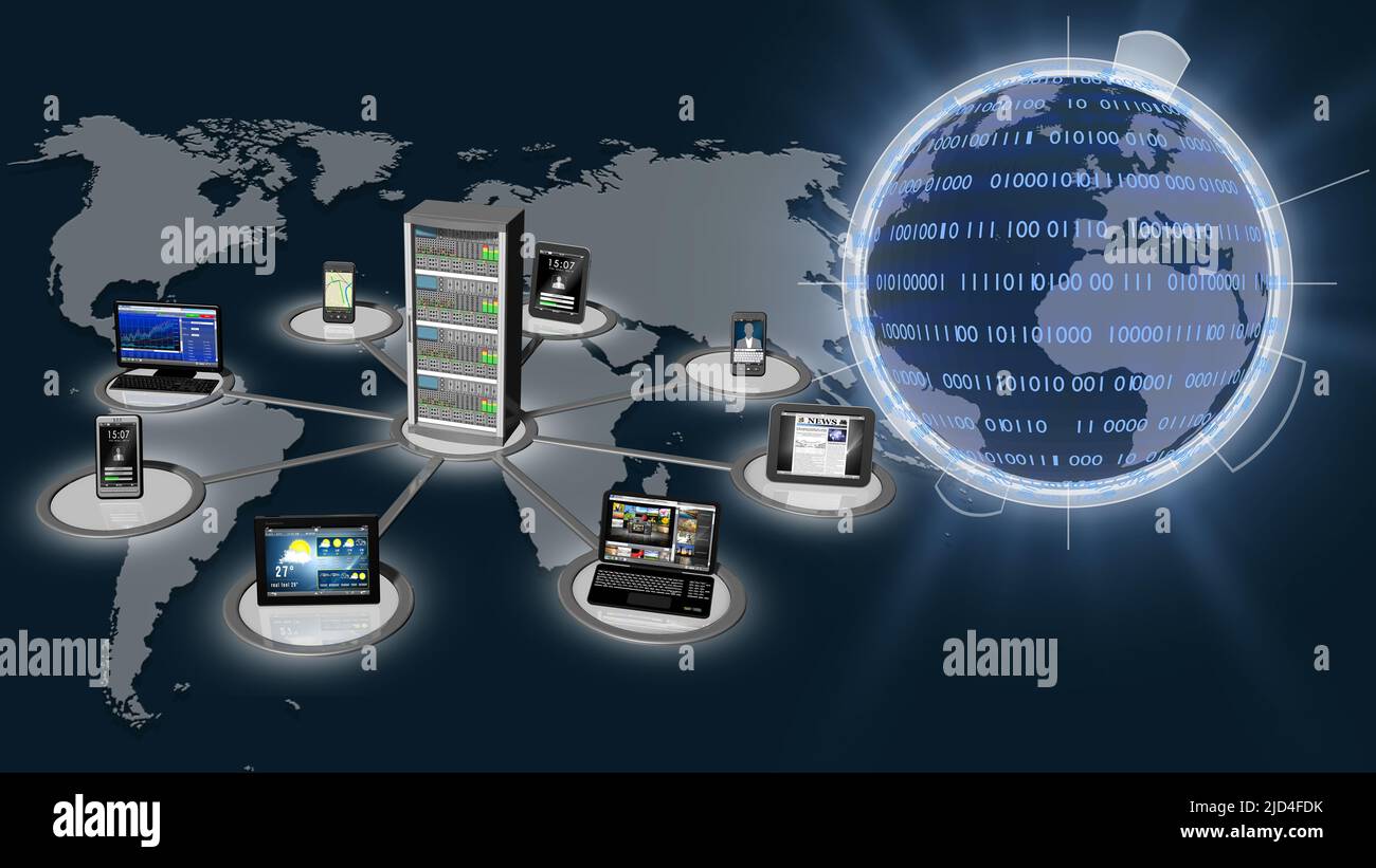 3D illustration. Digital world background. Sequence of zero and one ...