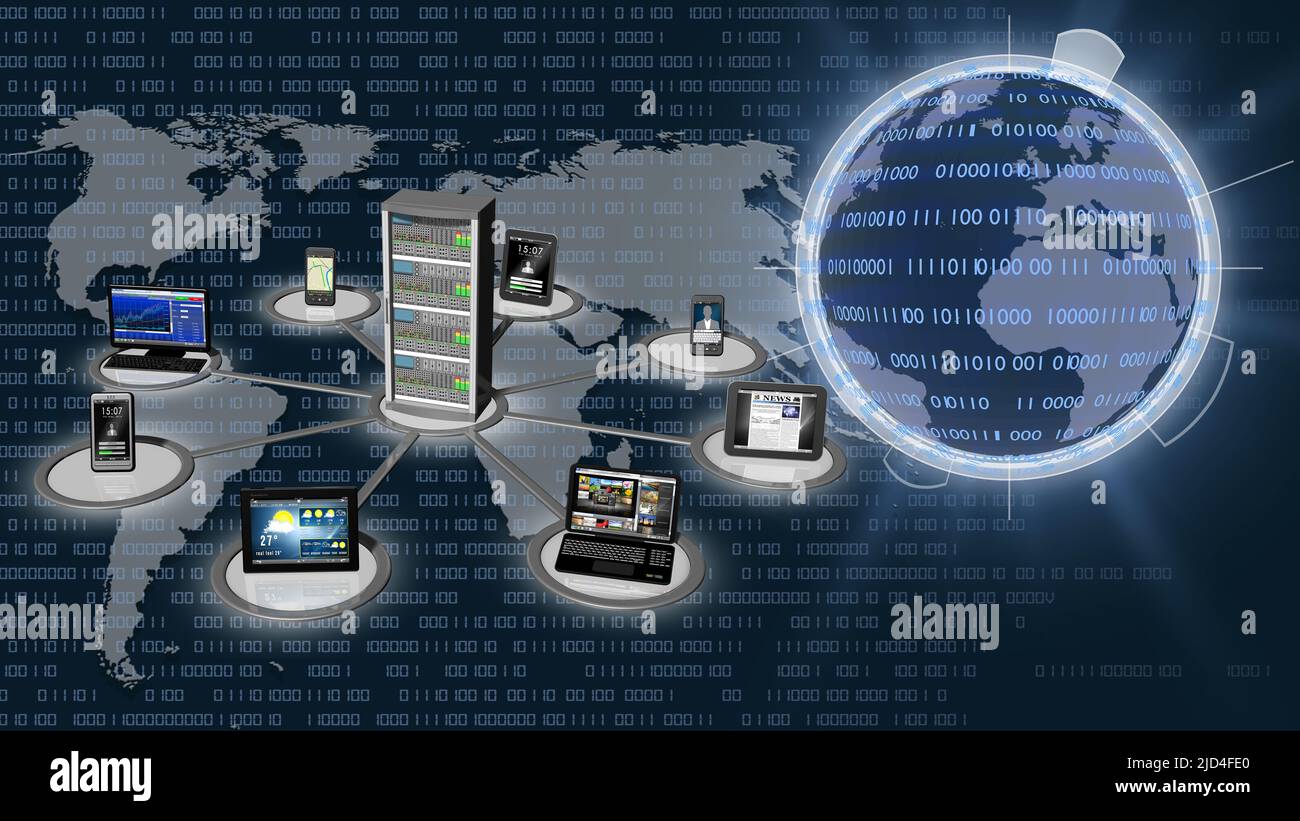 3D illustration. Digital world background. Sequence of zero and one ...