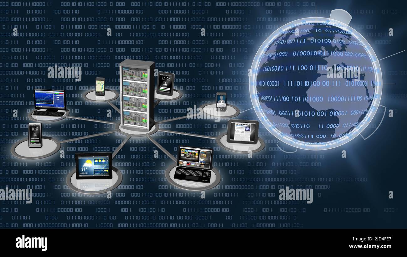 3D illustration. Digital world background. Sequence of zero and one ...