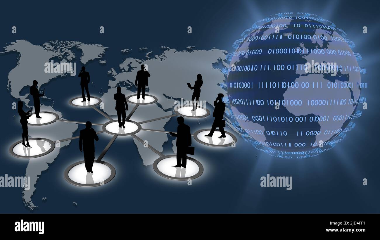 3D illustration. Digital world background. Sequence of zero and one ...