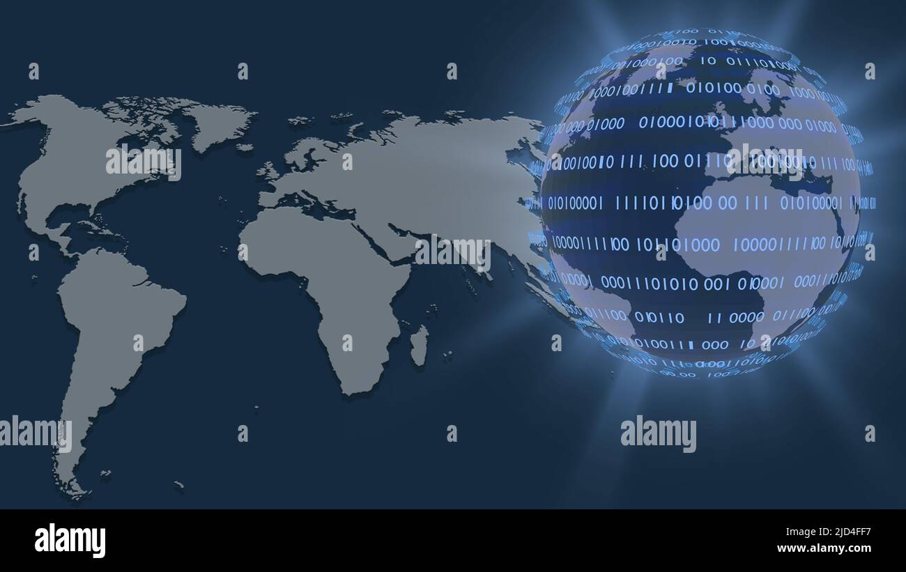 3D illustration. Digital world background. Sequence of zero and one ...