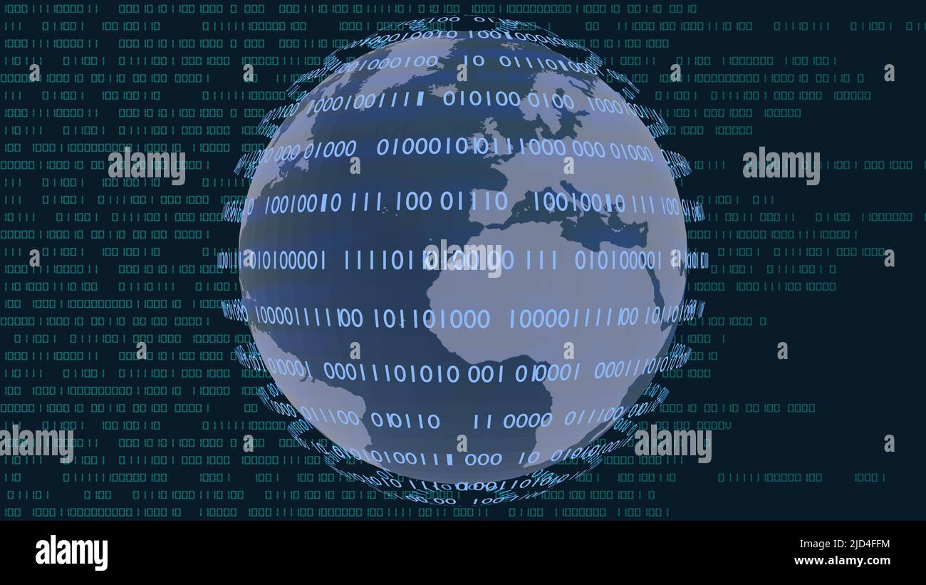 3D illustration. Digital world background. Sequence of zero and one ...