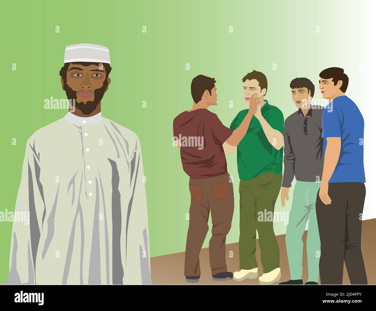 Vector illustration showing discrimination of religion and skin color ...