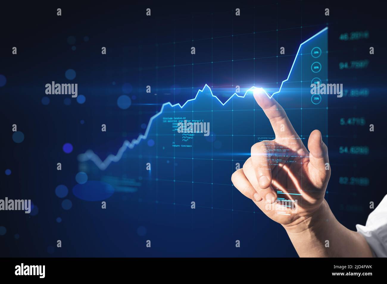 Stock market profit increase concept with man finger touching virtual ...